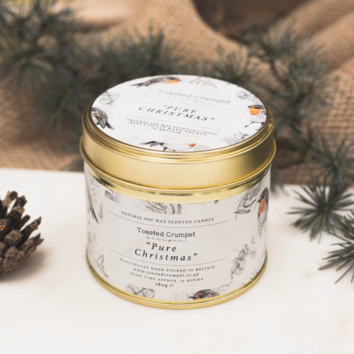 Pure Christmas Candle in a Matt Gold Tin – Toasted Crumpet